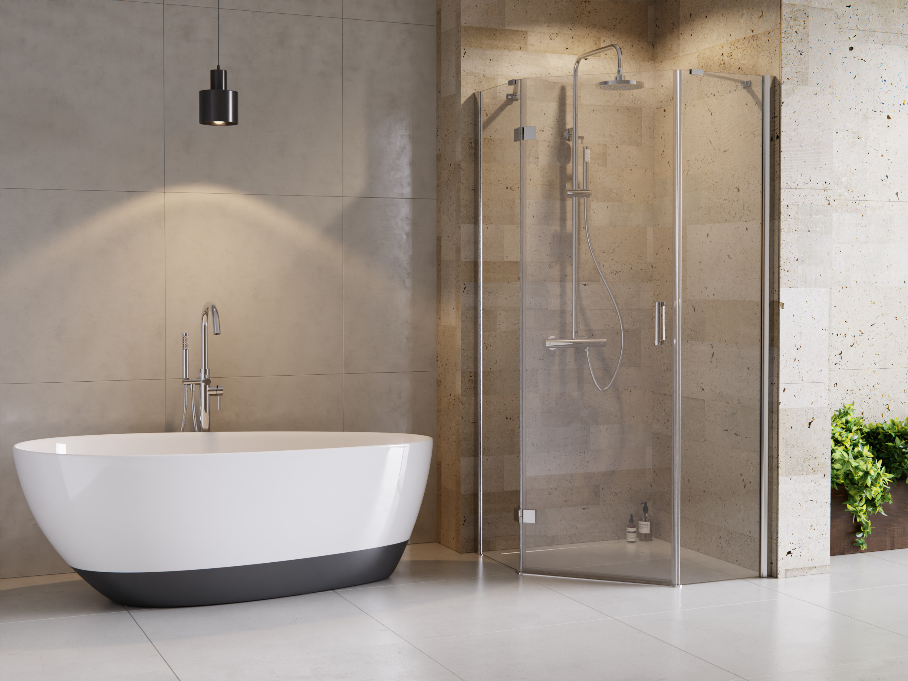 Viva pentagonal shower cabin asymmetric Besco.eu